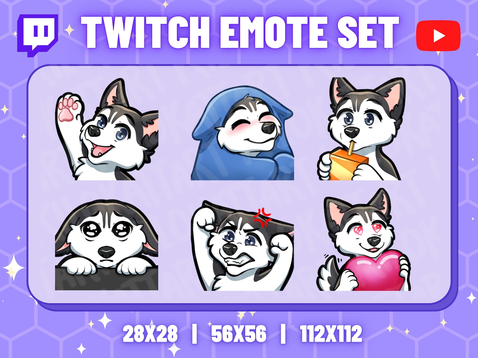 Cute Husky Emote Set - Furry Style - Kawaii - Wolf - Twitch - Discord ...