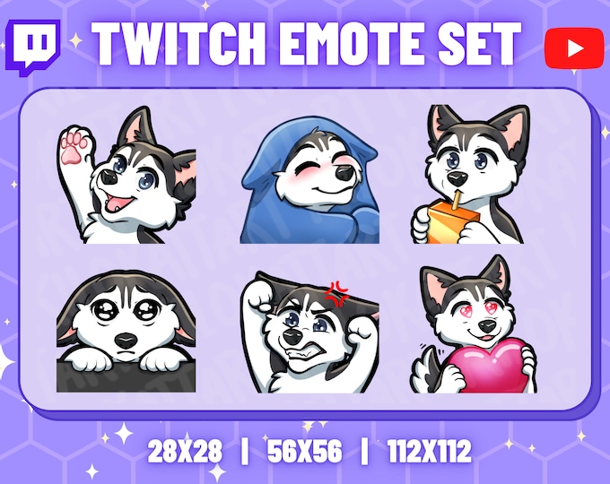 Cute Husky Emote Set Recolor Custom Set of 6 - Etsy