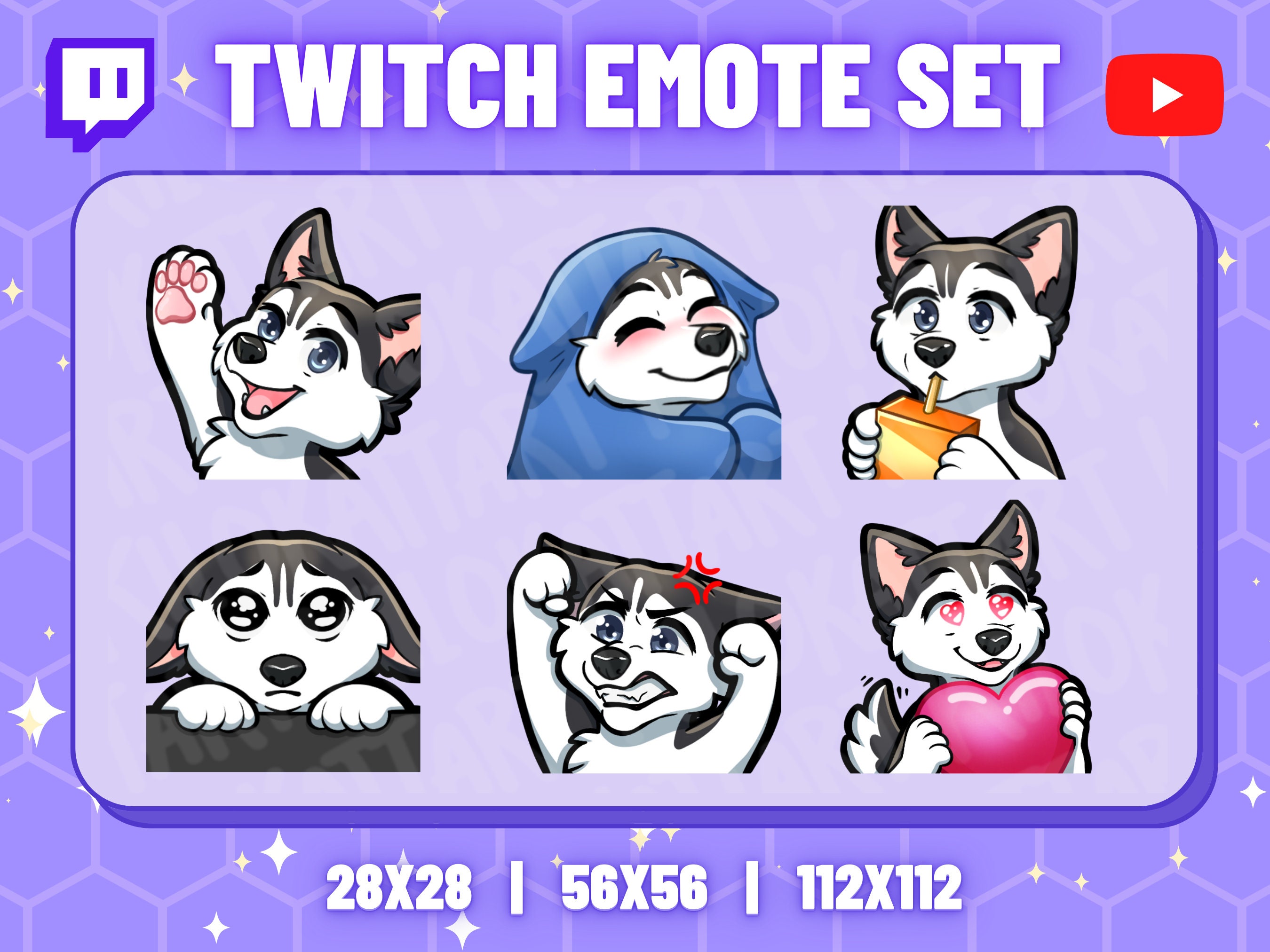 Cute Husky Emote Set Furry Style Kawaii Wolf Twitch Etsy Canada