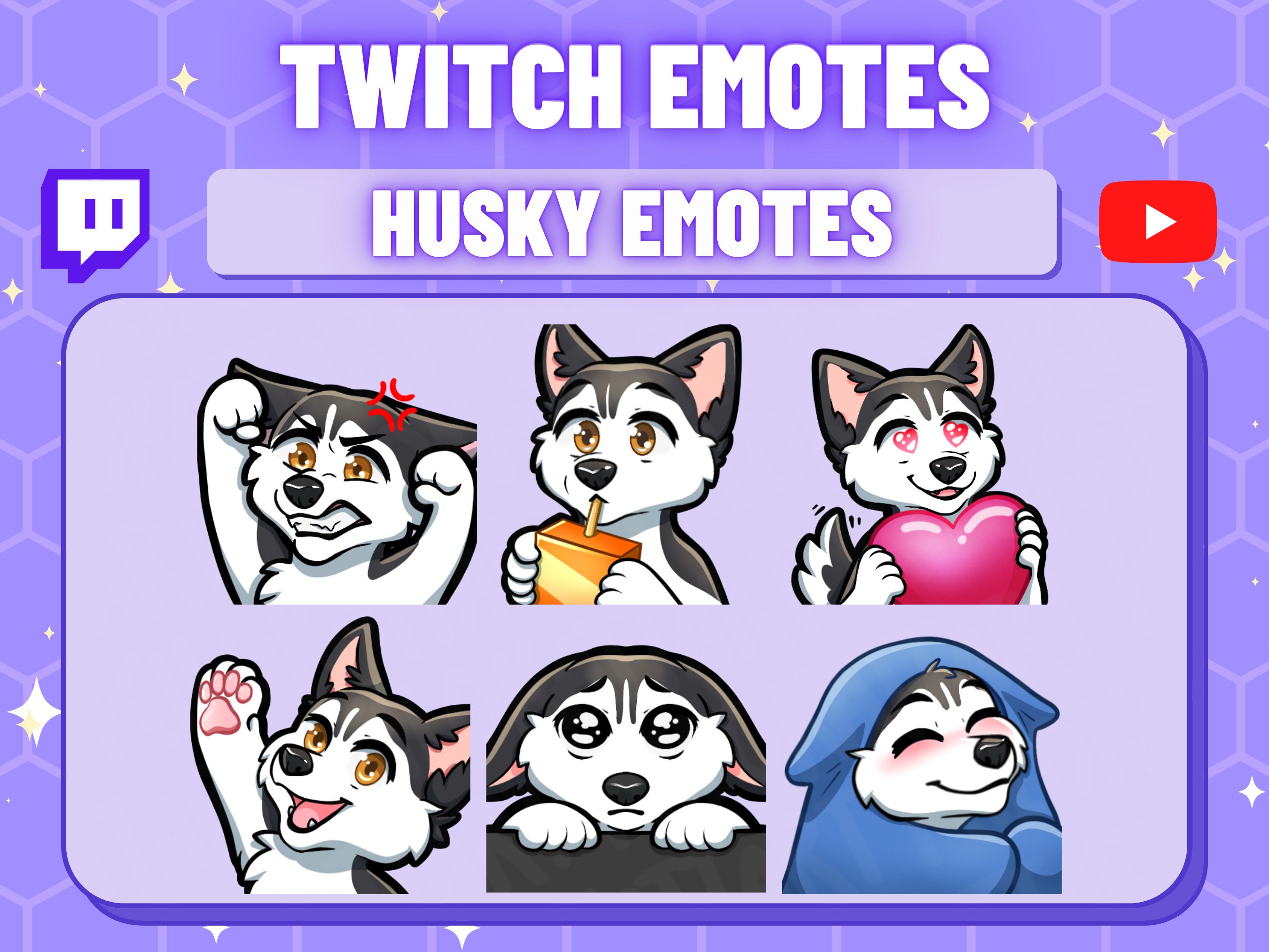 Cute Husky Emote Set Golden Eyes - Furry Style - Kawaii - Wolf - Twitch ...