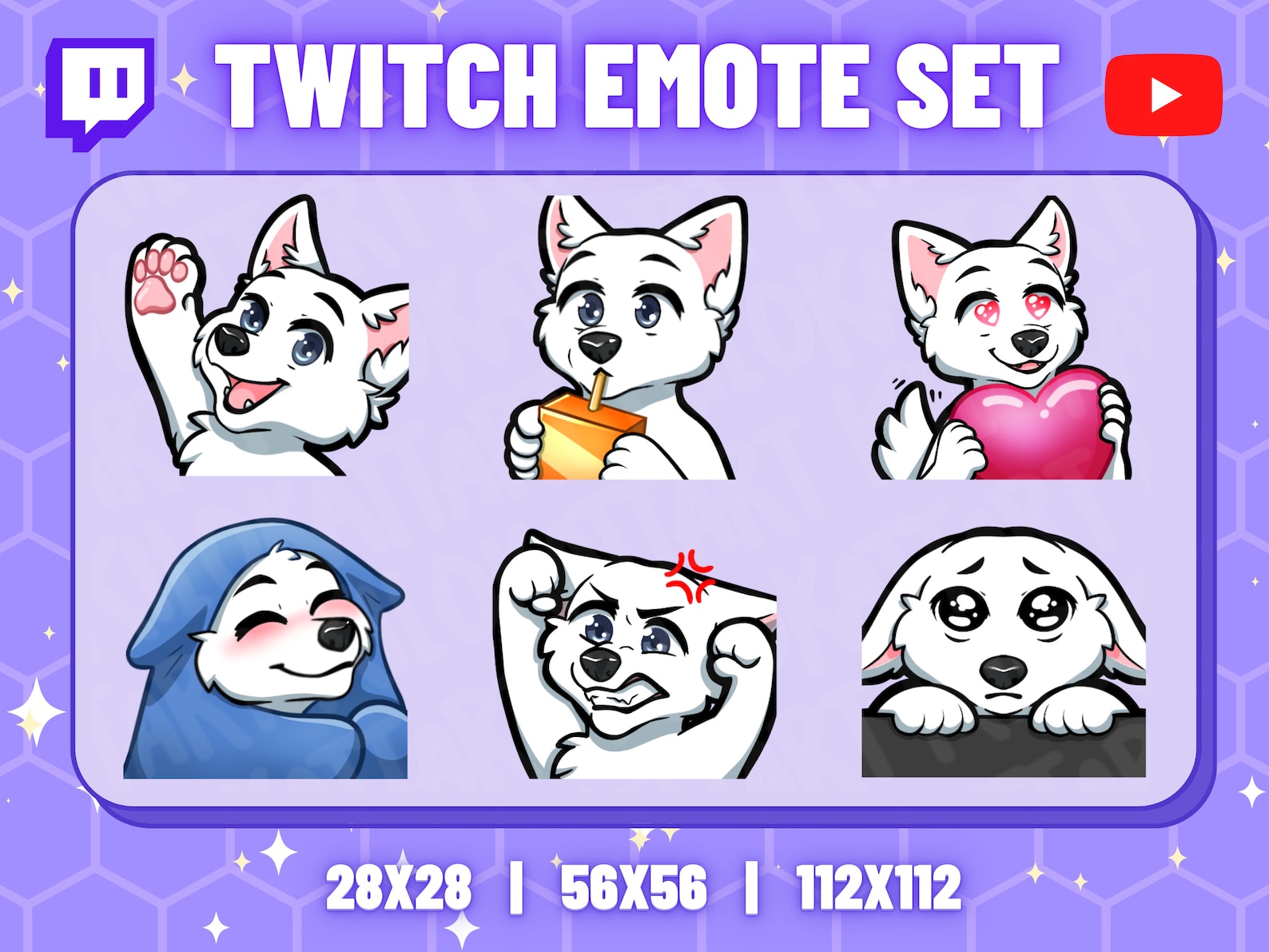 Cute White Dog Emote Set - Furry Style - Kawaii - Wolf - Twitch ...