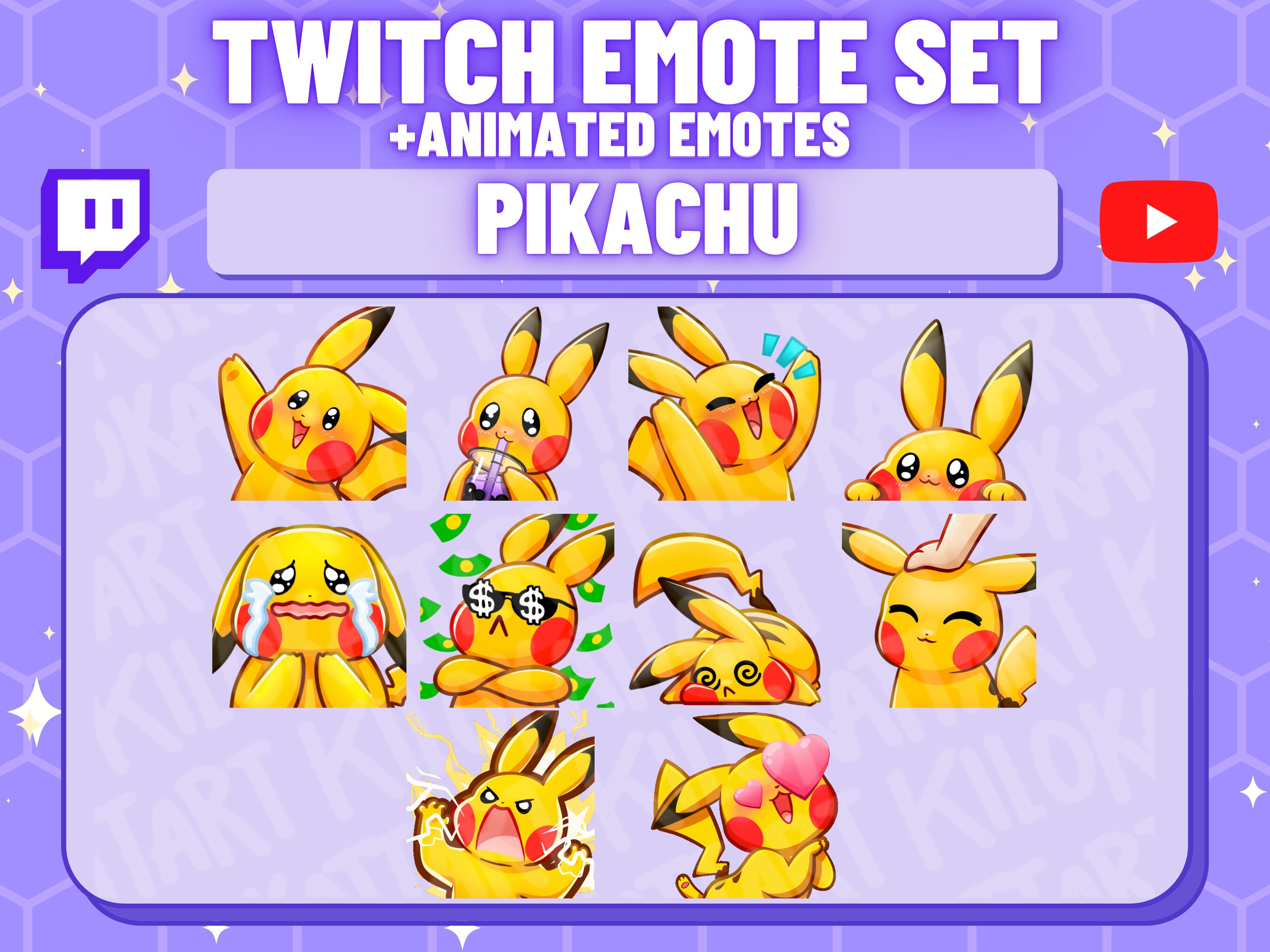 HUGE Pikachu Emote Set (10 Emotes)! Includes 2 Animated Emotes - Twitch ...