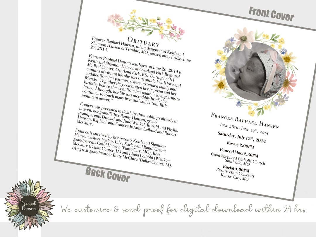 Personalized Child Baby Funeral Program Infant Loss Catholic Mass ...