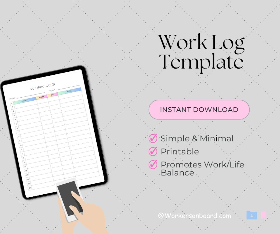 Work Log, Work Log Printable, Time Spent Tracker, Work Log Printable ...