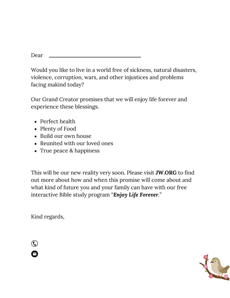 JW Letter Writing Template: Enjoy Life Forever Bible Study (PDF) - Etsy