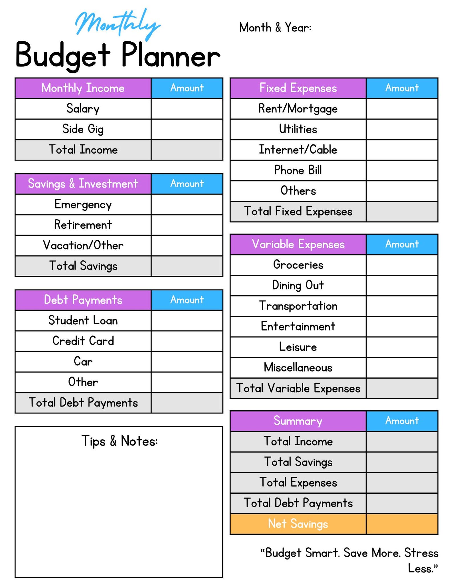 Monthly Budget Planner: Income & Expense Tracker (printable PDF + Canva ...