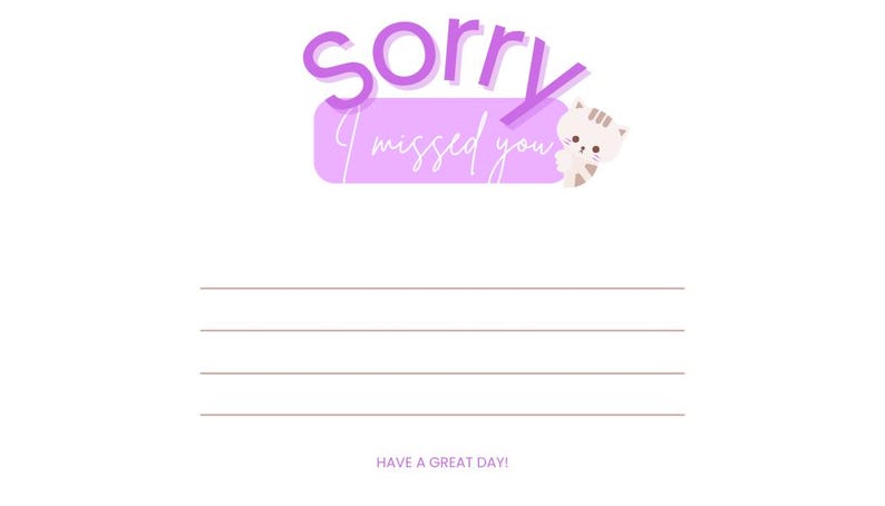 JW Sorry I Missed You Card: Printable Stationery Template (digital ...
