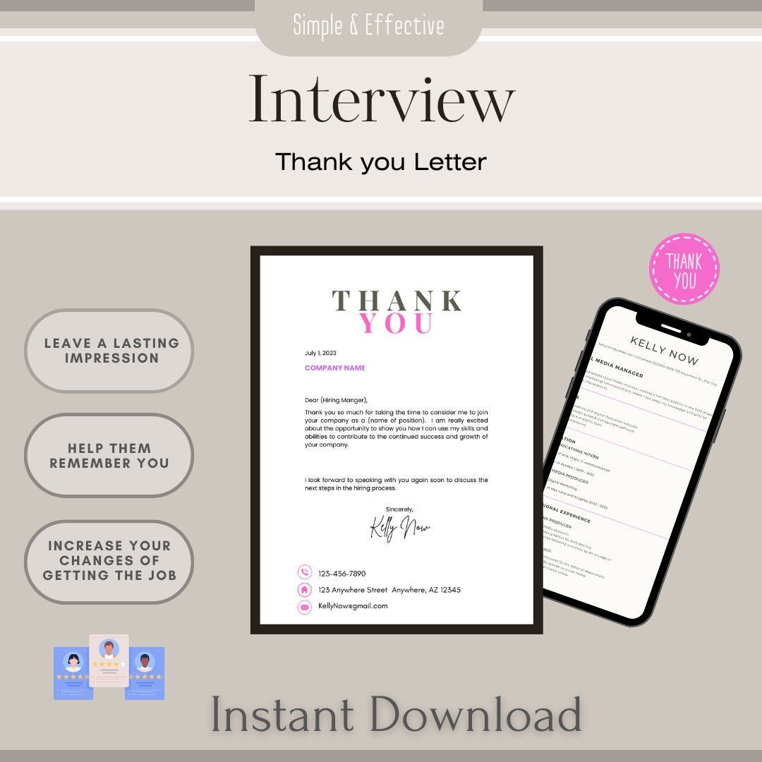 Interview Thank You Letter Template: Simple Job Follow-up (instant ...