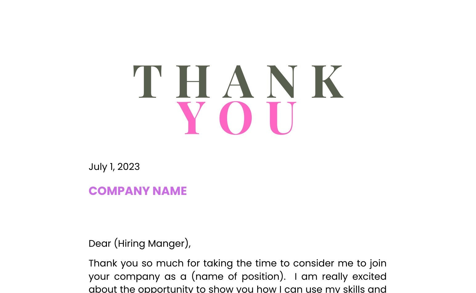 Interview Thank You Letter Template: Simple Job Follow-up (instant ...