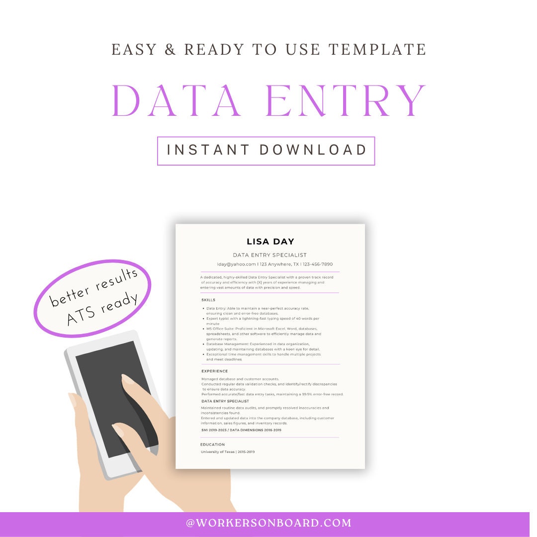 Data Entry Resume, Simple Resume, Work From Home, ATS Resume, Data ...