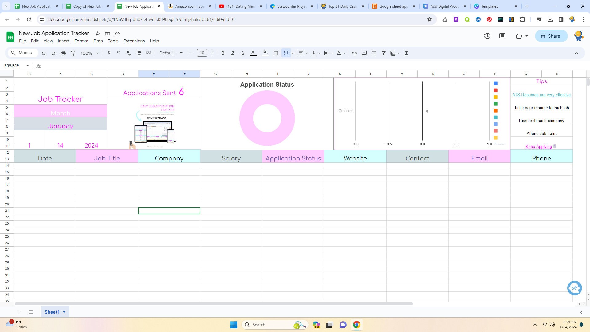Job Application Tracker: Google Sheets Organizer (digital Download) - Etsy