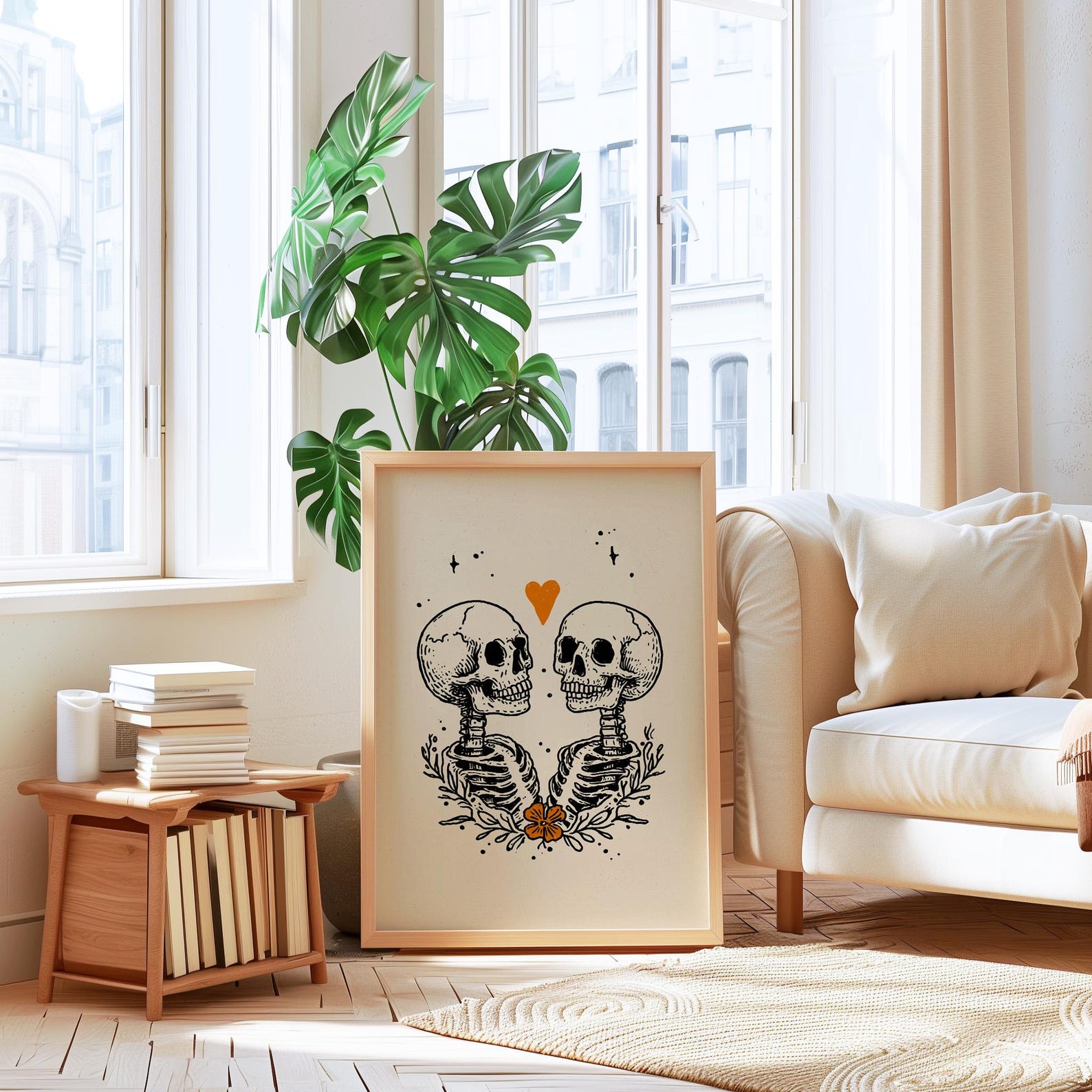 Gothic Skeleton Love Art Print: Halloween Couple Illustration Poster ...