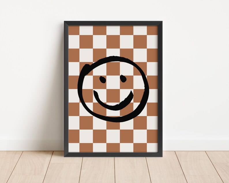 Smiley Face Checkered Kids Wall Art: Retro Boho Print (digital Download ...