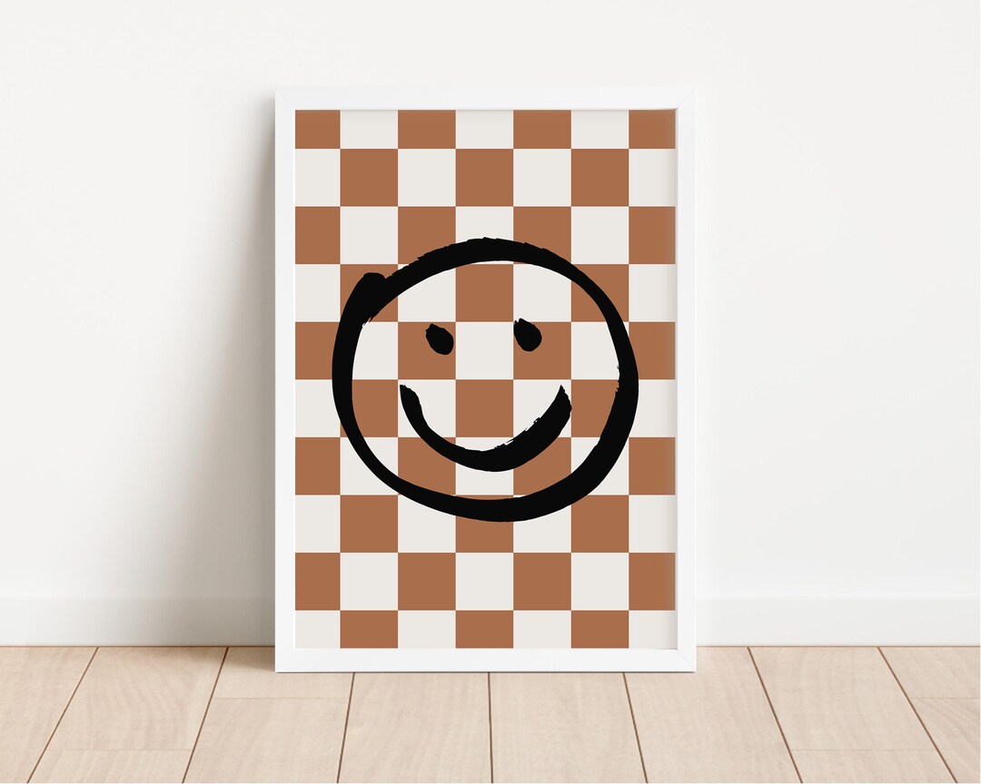 Smiley Face Checkered Kids Wall Art: Retro Boho Print (digital Download ...