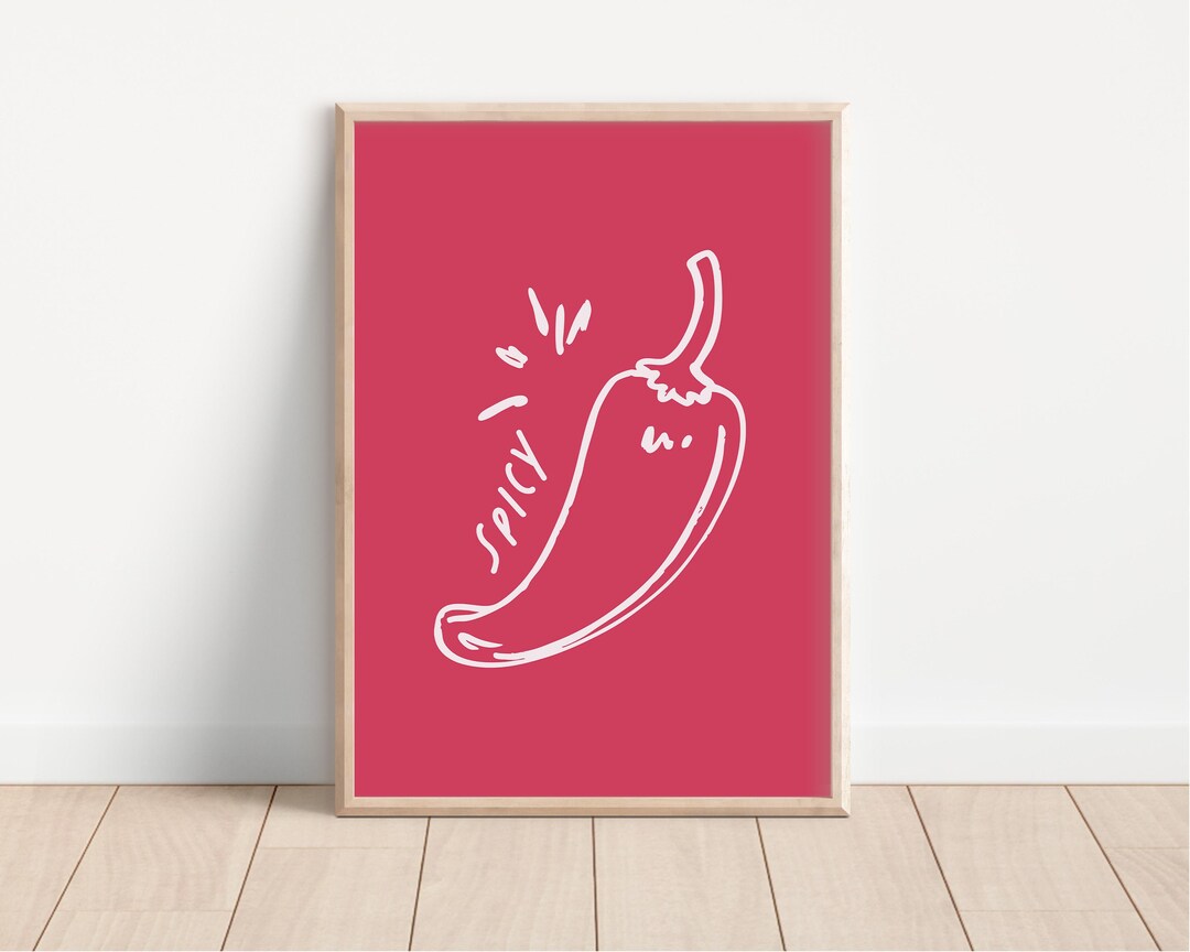 Spicy Chilli Pepper Art Print: Retro Red Typography Kitchen Poster ...