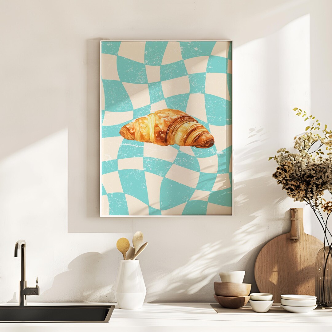 Croissant Cute Kitchen Wall Art Print, Aesthetic Kitchen Decor, Trendy ...