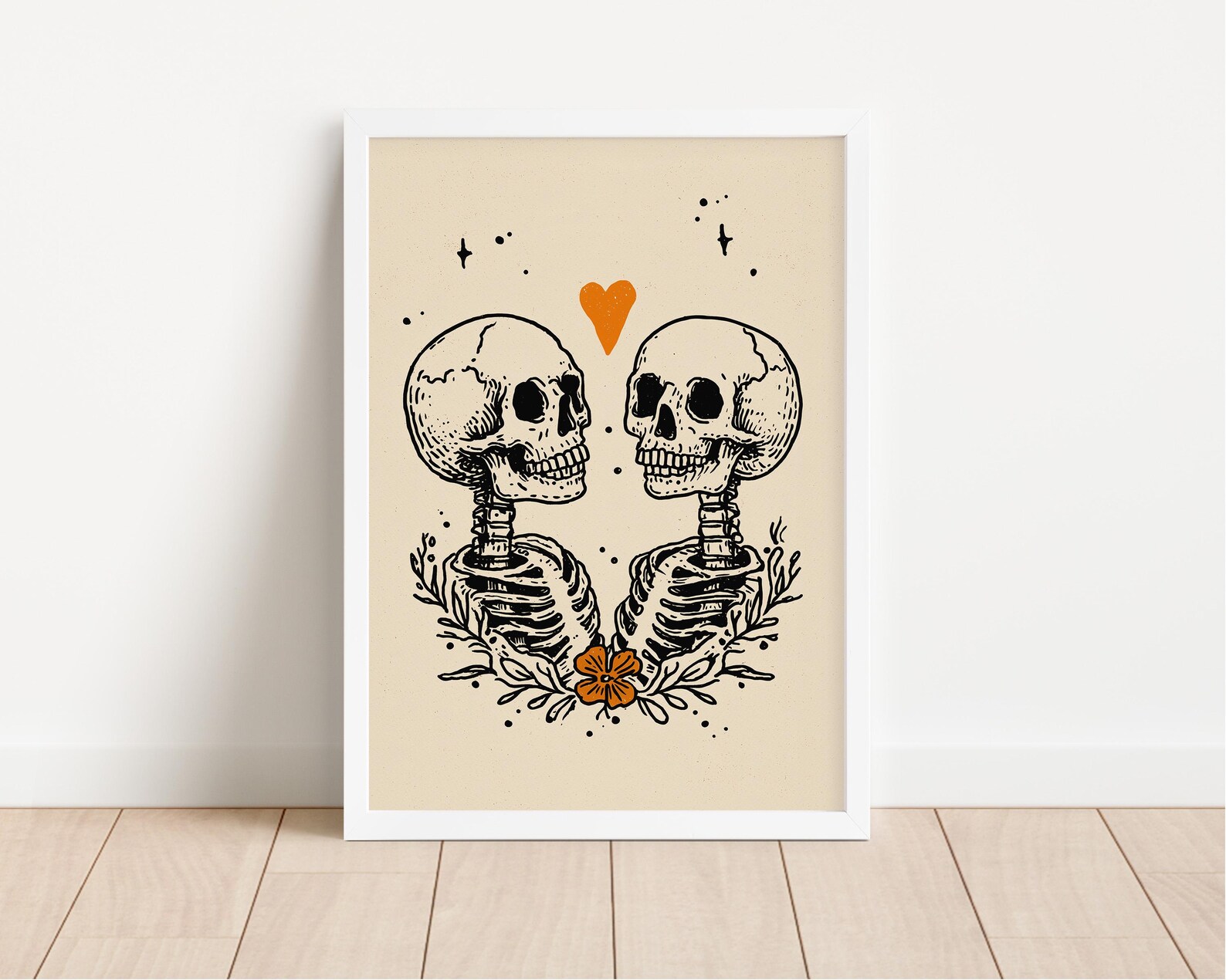 Gothic Skeleton Love Art Print: Halloween Couple Illustration Poster ...