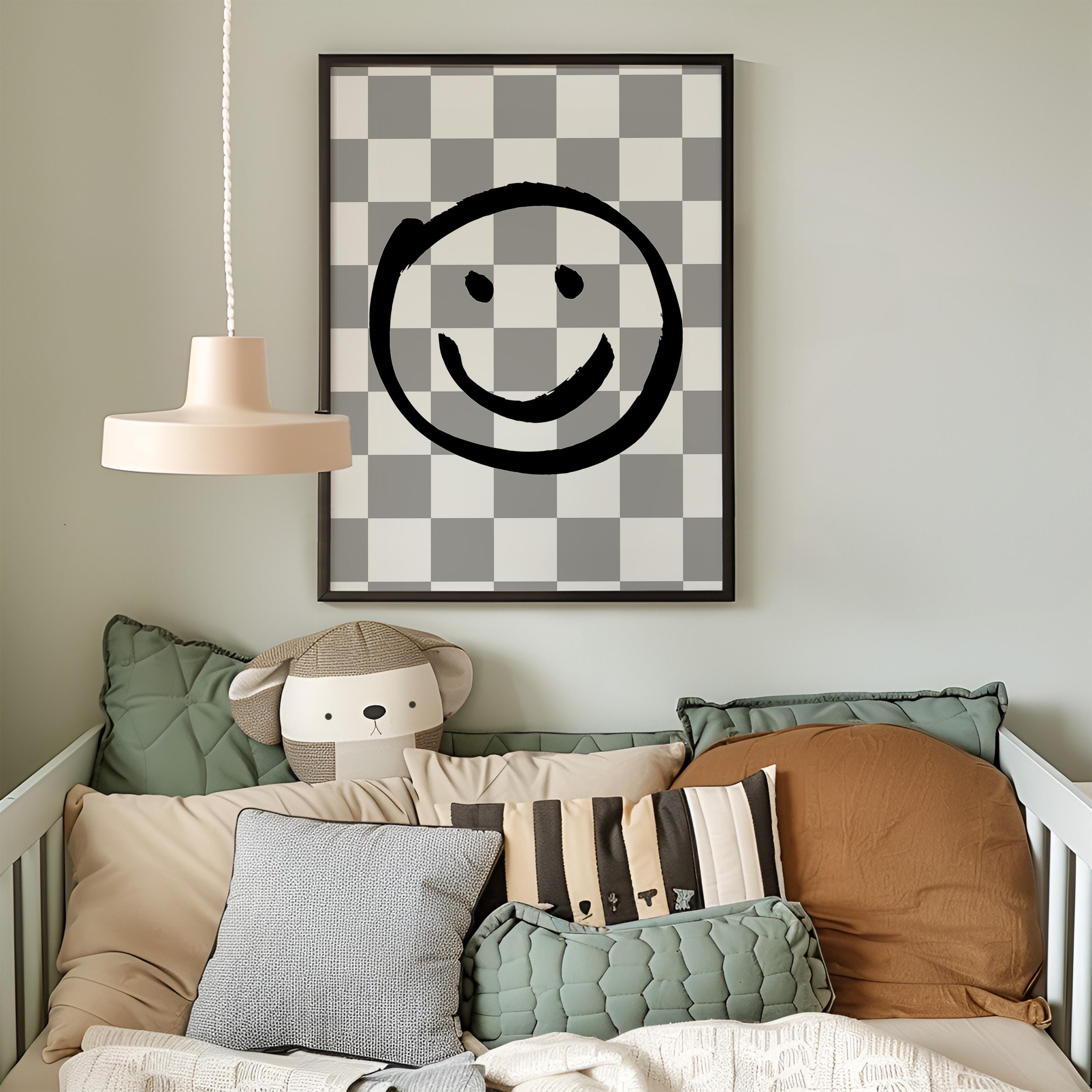Checkerboard Smiley Face Digital Print, Nursery Decor, Playroom Decor ...