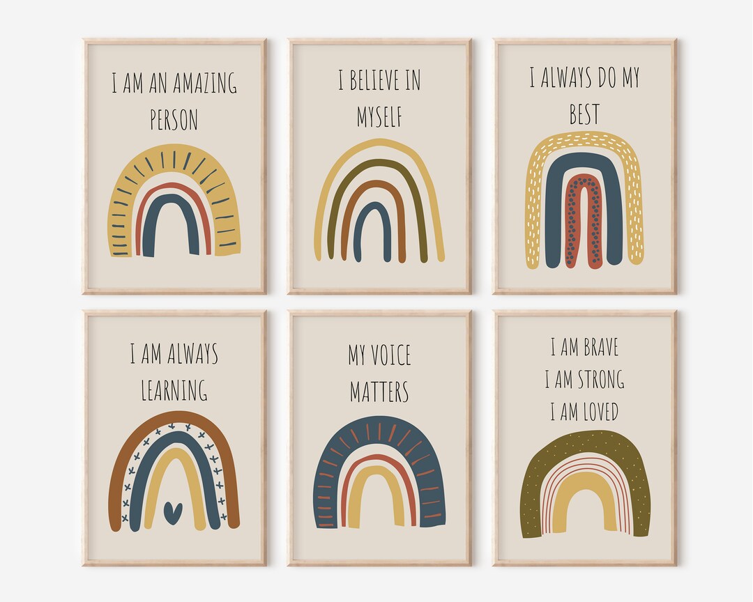 Positive Affirmations Rainbow Wall Art Print, Boho Rainbow Wall Decor ...