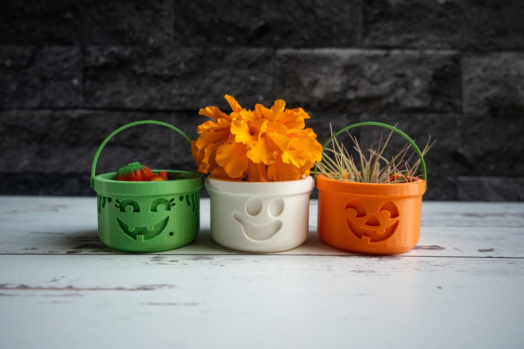 3D Printed Mini Retro Halloween Buckets Pumpkin, Witch, Ghost Vintage ...