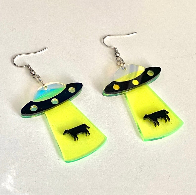 Alien UFO Cow Acrylic Earrings Halloween Jewelry Costume | Etsy