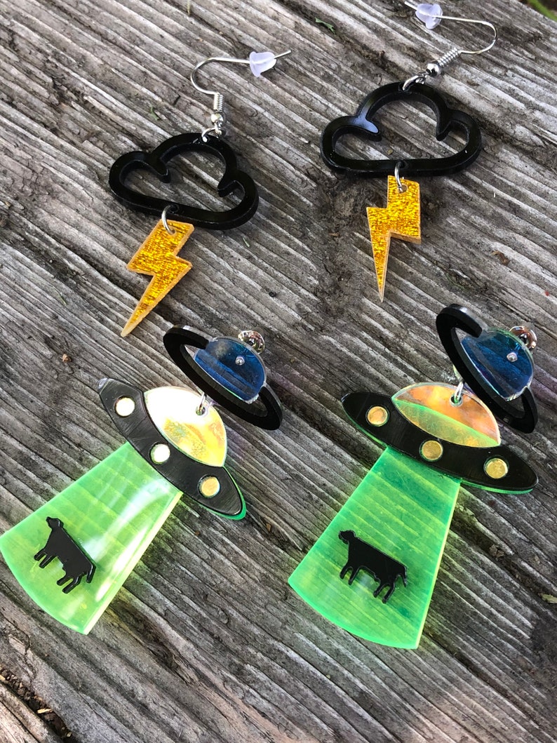 Alien UFO Cow Acrylic Earrings Halloween Jewelry Costume | Etsy