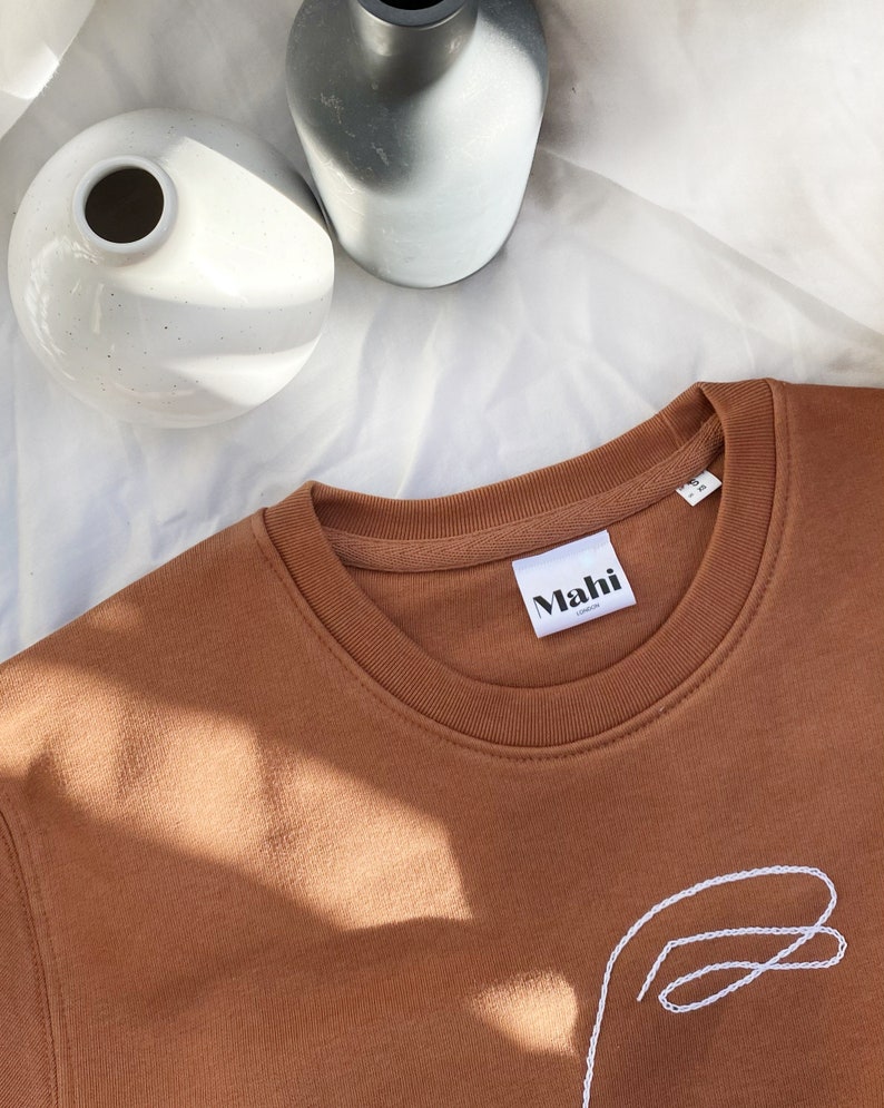 Abstract Face Line Drawing Caramel Embroidered Sweatshirt - Etsy