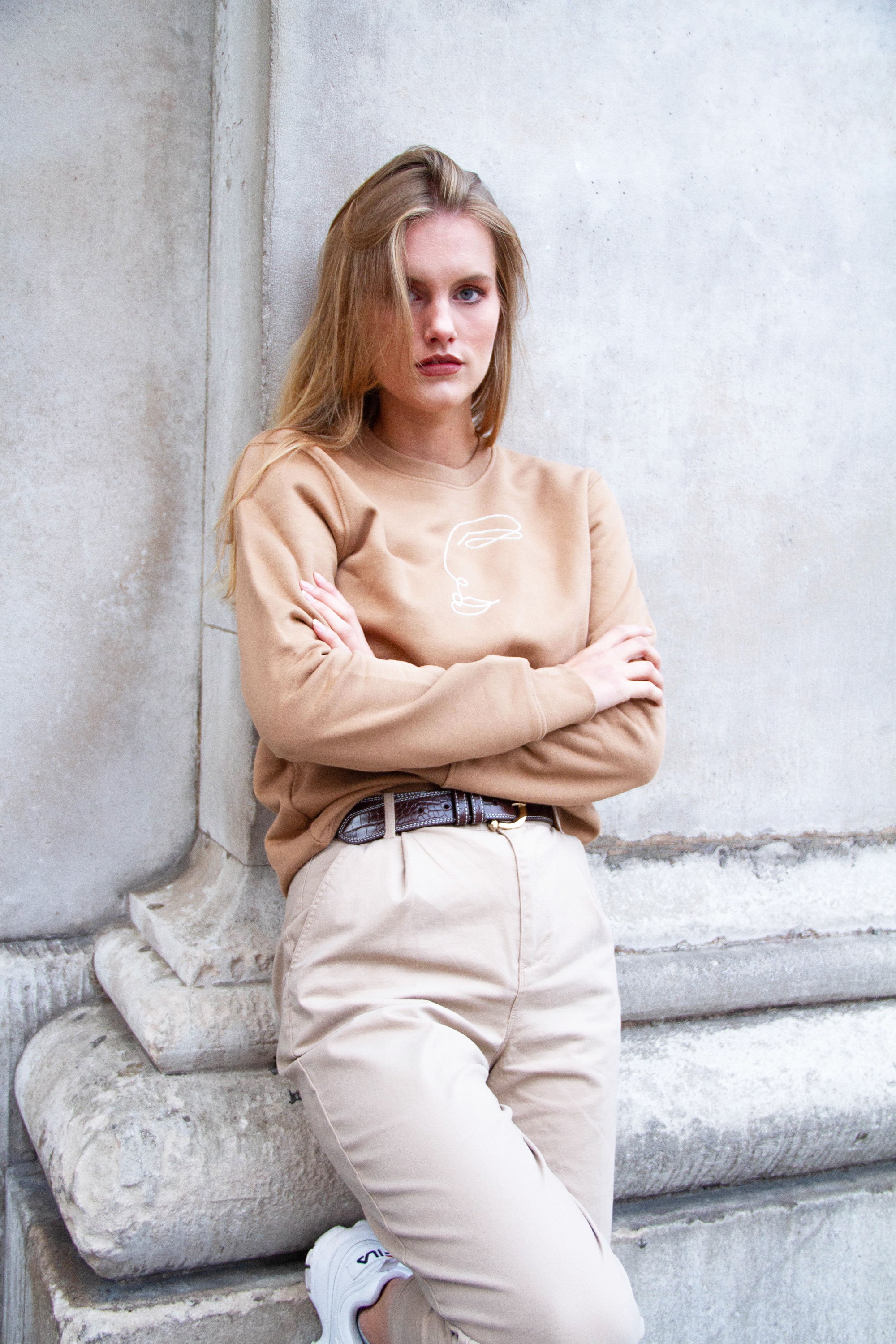 Abstract Face Line Drawing Caramel Embroidered Sweatshirt - Etsy