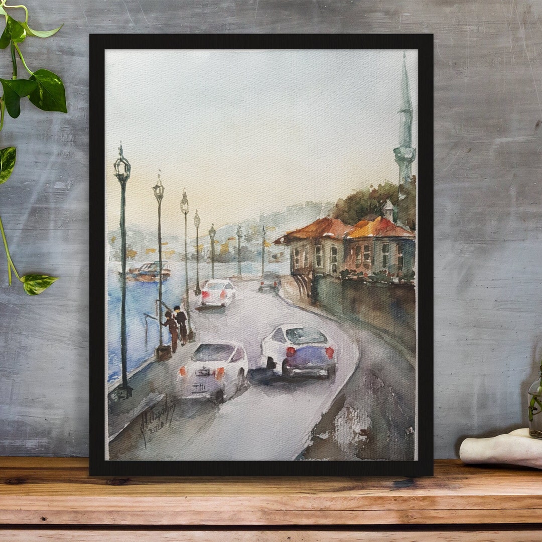 Istanbul Watercolor Painting, Original Cityscape Artwork, City ...