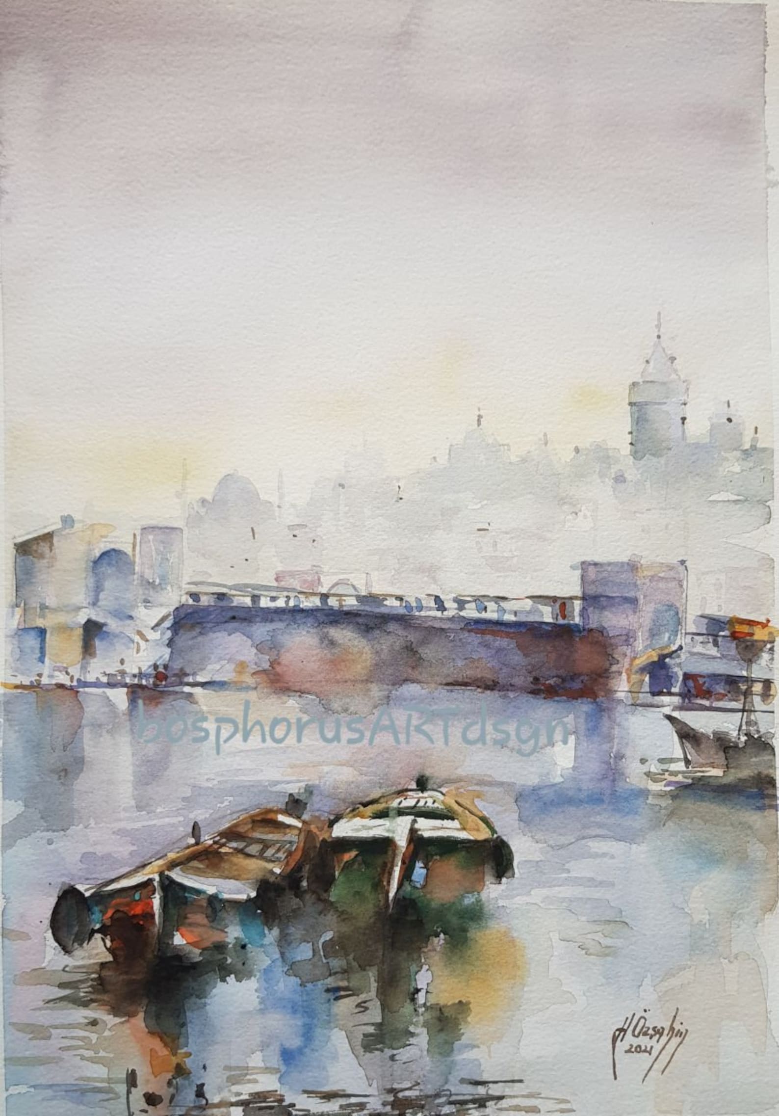 Istanbul Watercolor Painting, Original Watercolor Artwork, Watercolor ...