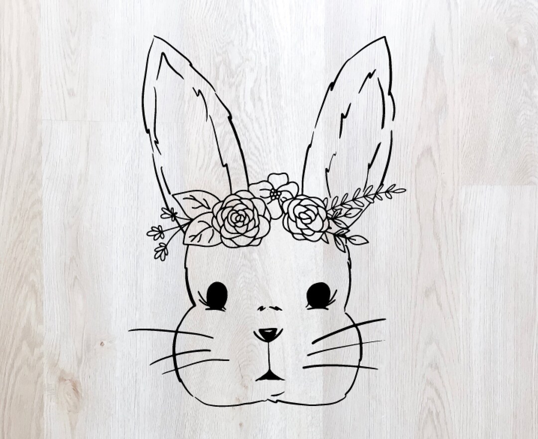 Easter Bunny Clipart With Floral Wreath, Hand Drawn SVG File, Rabbit ...