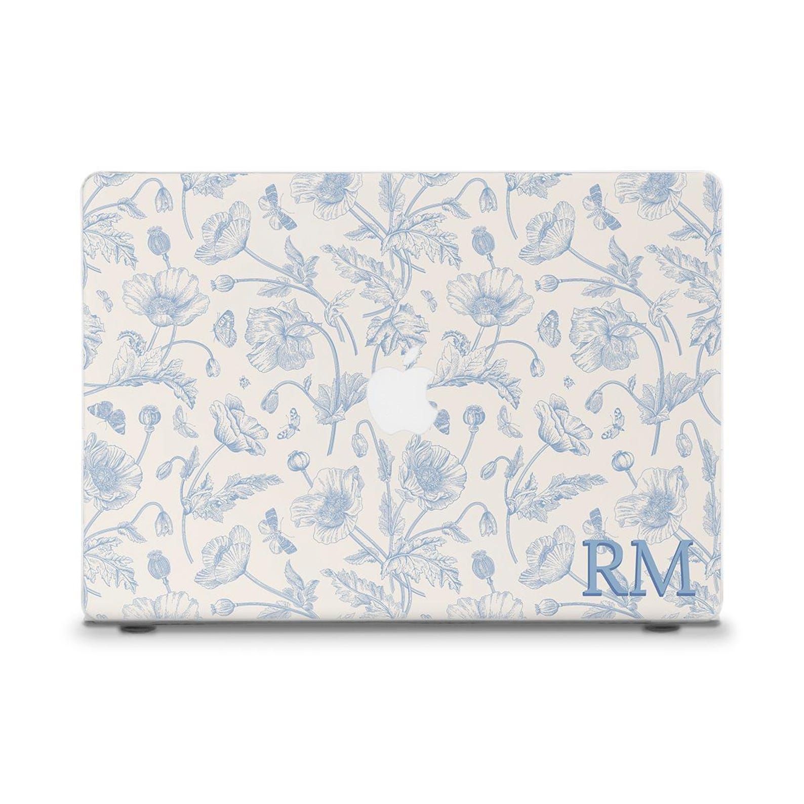 Initials MacBook Case Blue Flowers MacBook Air 13 15 M2 M3 M4 Pro 13 14 ...