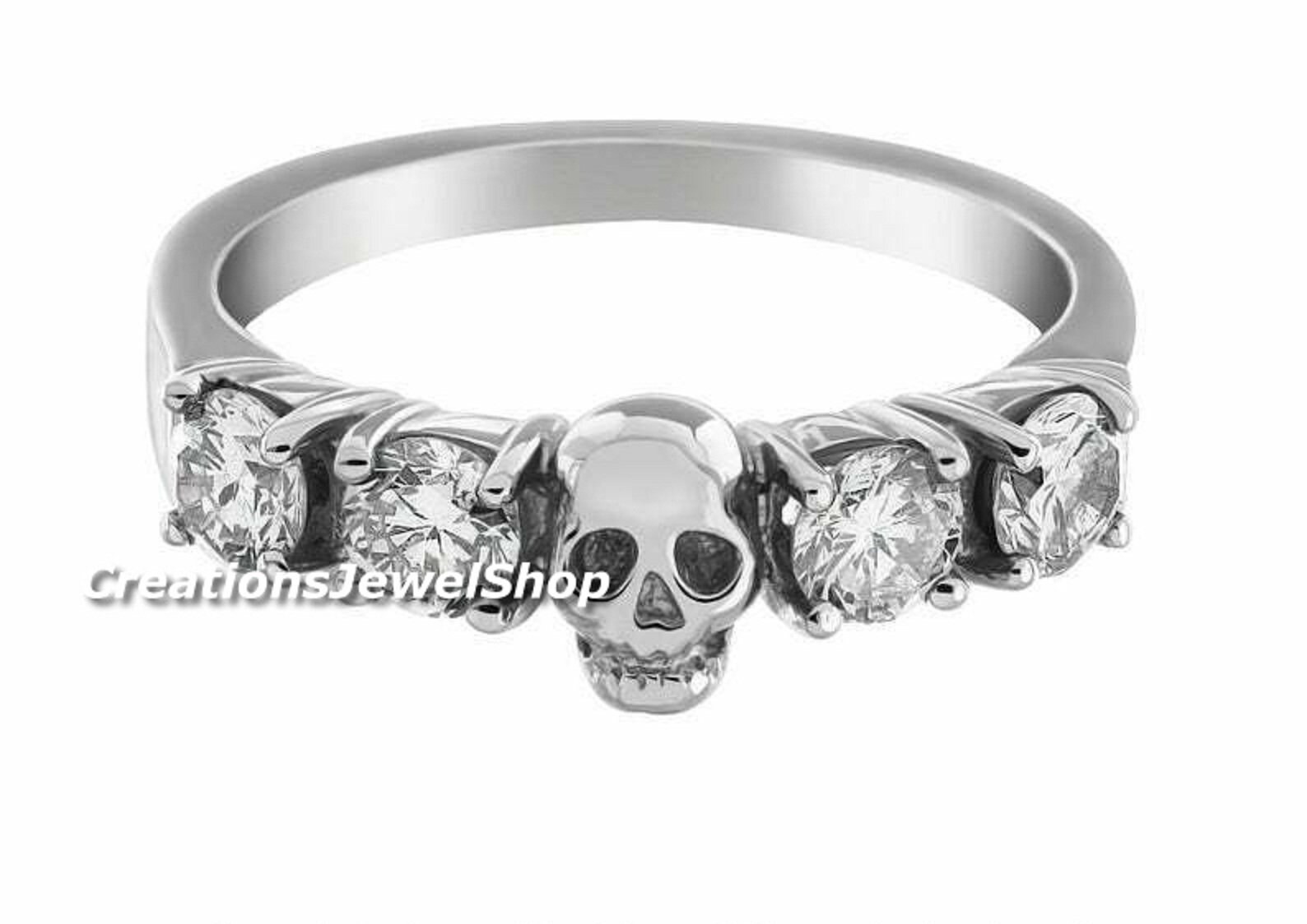 White Gothic Wedding Skull Ring 2.18CT Round CZ Diamond | Etsy