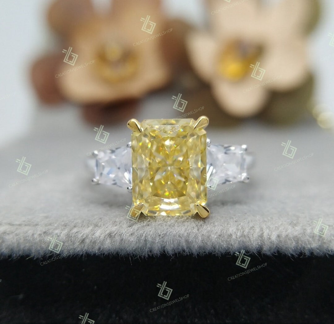 2.50ct Canary Yellow Lab Diamond Engagement Ring Yellow Radiant Cut ...