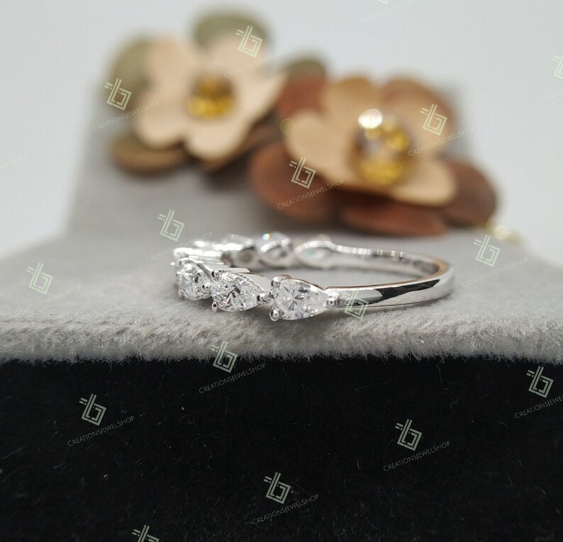 Pear Cut Half Eternity Band Pear Diamond Stacking Band Diamond Wedding ...
