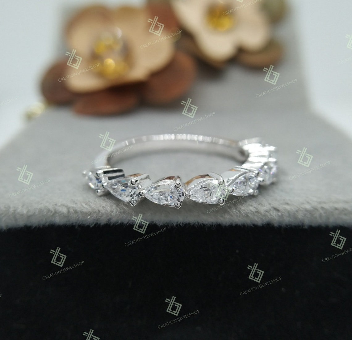 Pear Cut Half Eternity Band Pear Diamond Stacking Band Diamond Wedding ...