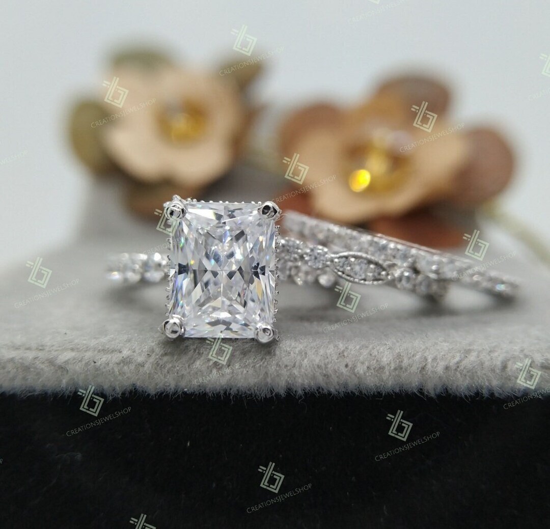 4.50 Ctw Wedding Ring Set. Wedding Rings. Radiant Cut Moissanite ...