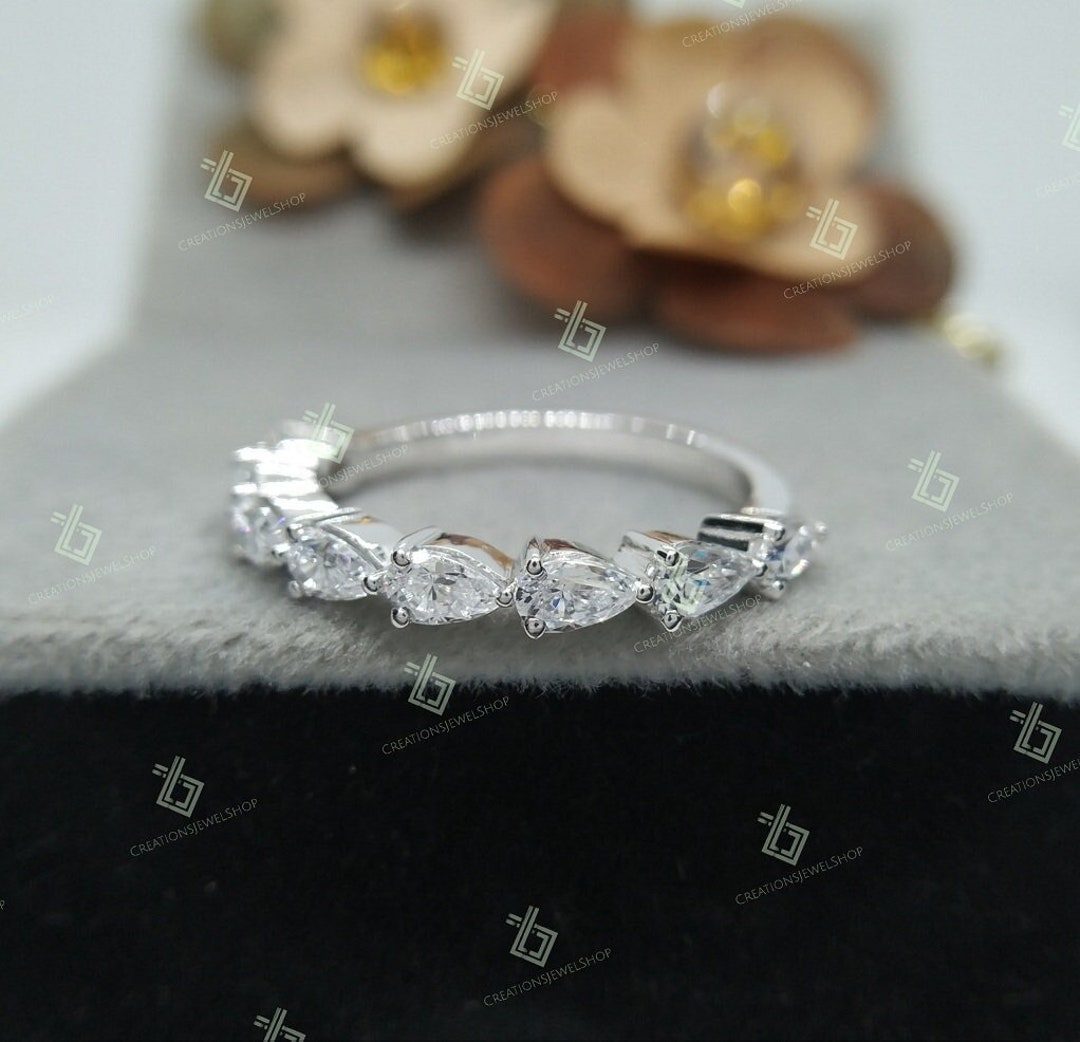 Pear Cut Half Eternity Band Pear Diamond Stacking Band Diamond Wedding ...
