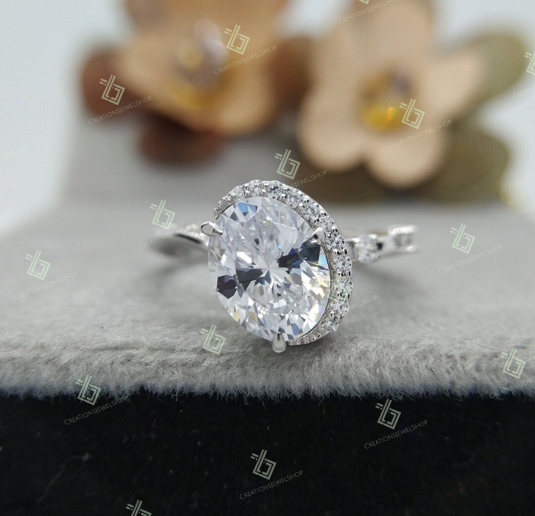 Oval Cut Half Halo Engagement Ring, 2.00 CT Brilliant Moissanite Ring ...