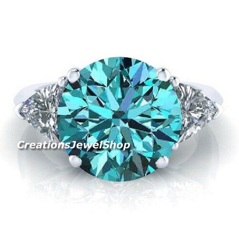 Aqua Blue Moissanite 2.16 Ct Round Cut Engagement Wedding Ring - Etsy