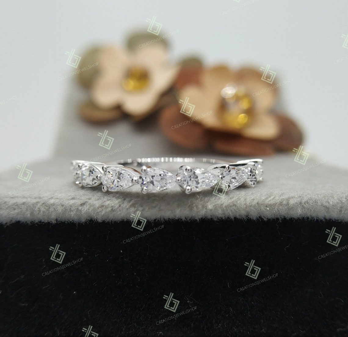 Pear Cut Half Eternity Band Pear Diamond Stacking Band Diamond Wedding ...