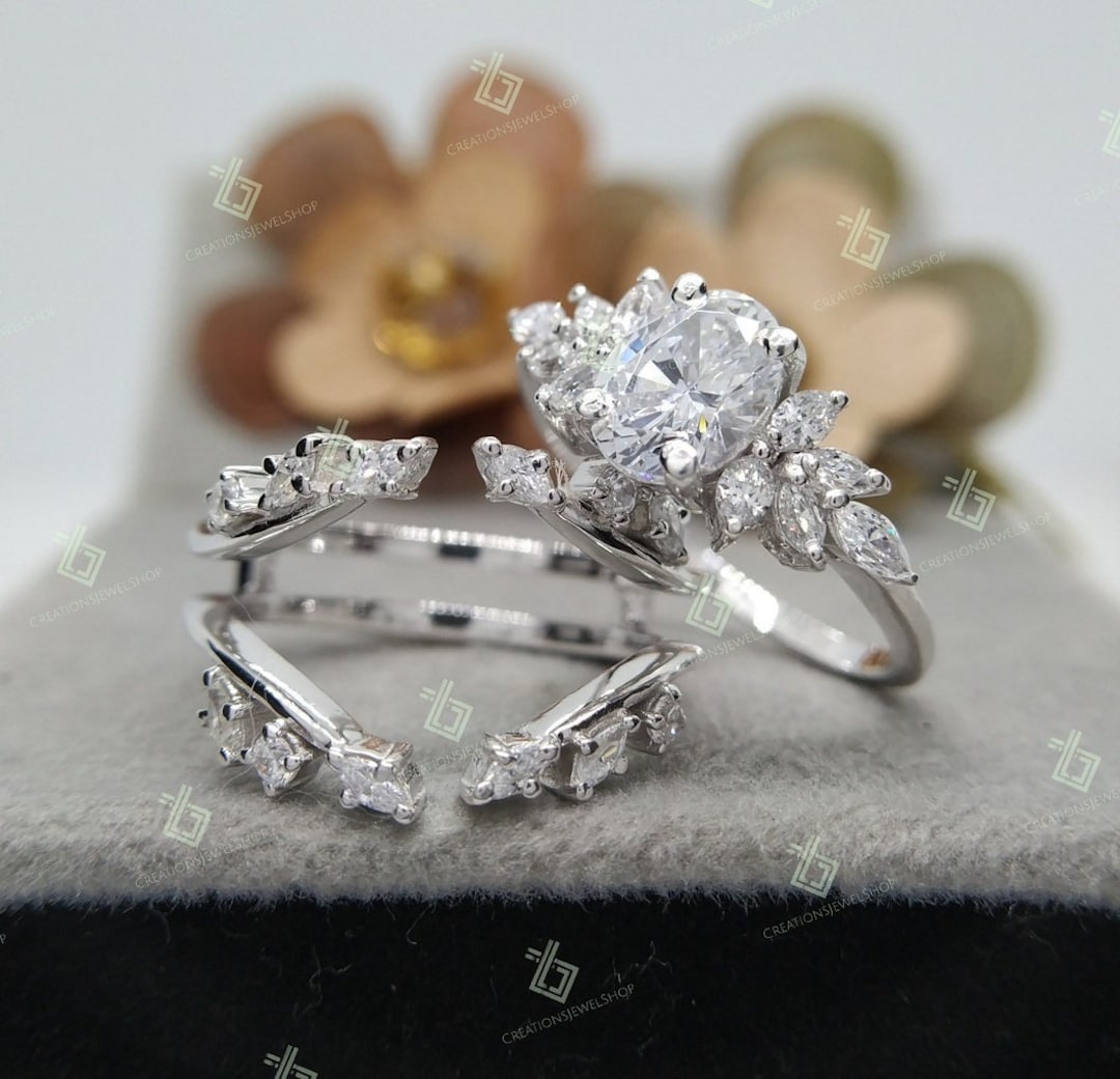 Vintage Wrap Guard Enhancer Ring Set / Oval Moissanite Engagement Ring ...