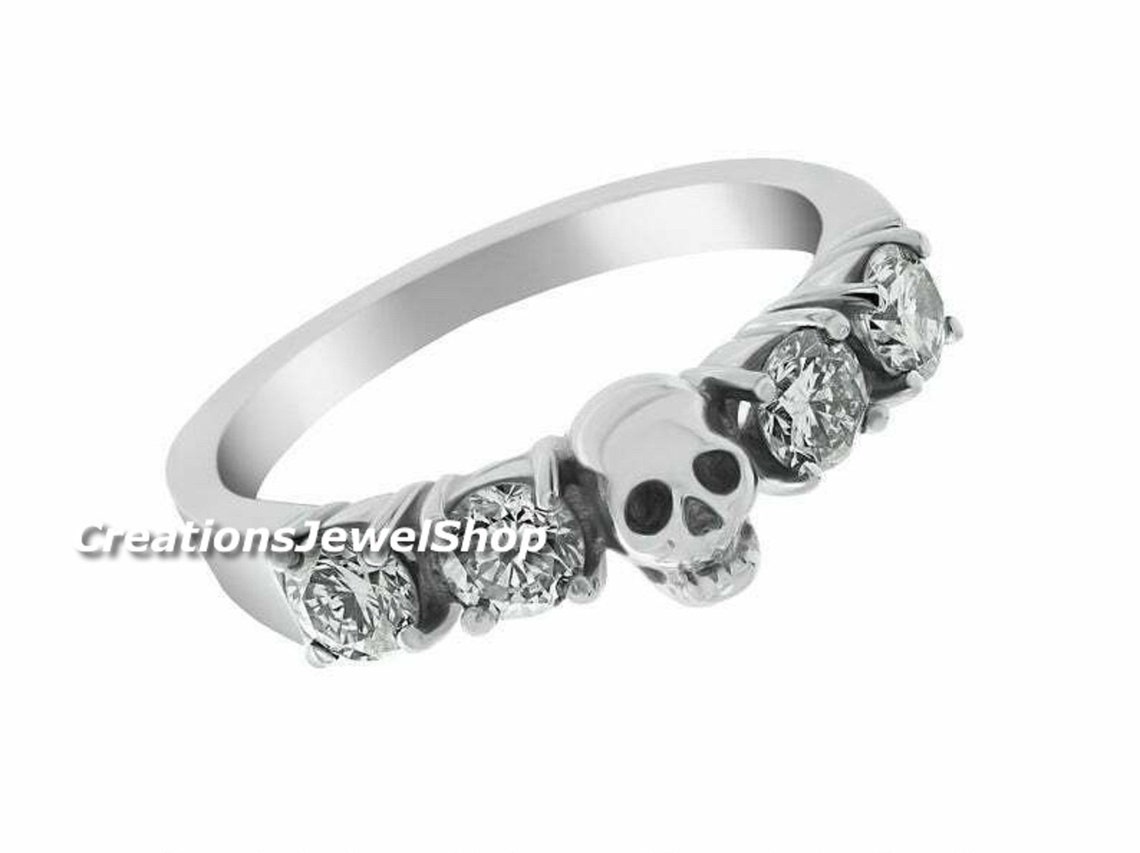 White Gothic Wedding Skull Ring 2.18CT Round CZ Diamond - Etsy