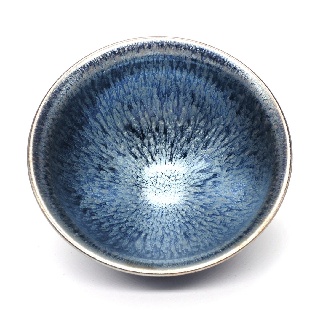 12.5*7.5cm Jianzhan Tenmoku Tea Bowl-blue Flower Tenmoku Chawan - Etsy