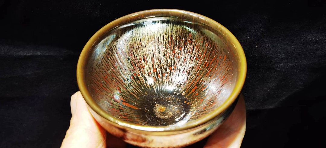 7.5/4.6cm Handmade Tenmoku Tea Bowl,golden Orange Oil Spot Jianzhan ...
