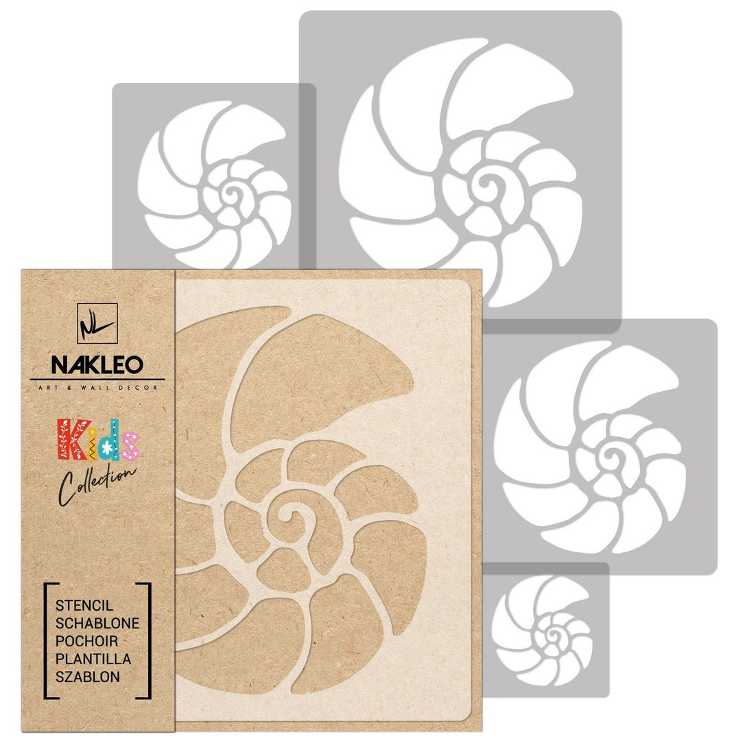 Nautilus Shell Wall Stencil Set: Reusable DIY Decor, Kids Room (5 Pcs ...