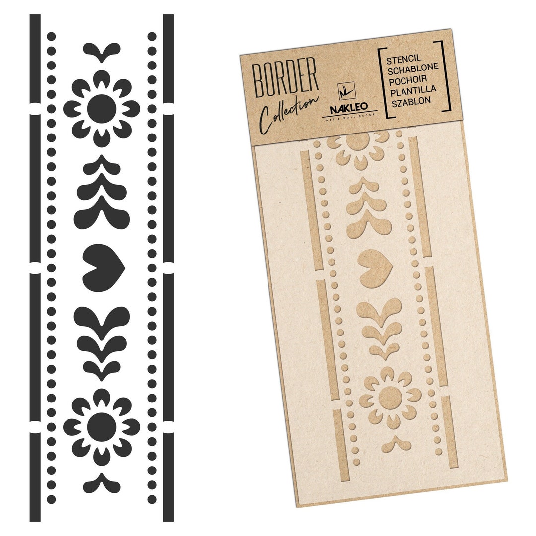 Polish Folk Border Stencil: Reusable Floral Wall Template (21x45cm and ...