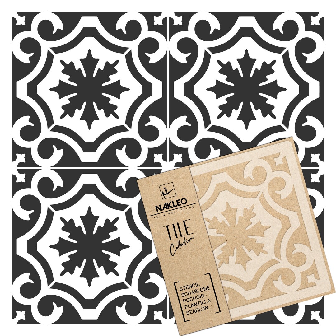 Tile Painting Stencil - 10x10 Cm to 60x60 Cm - Badajoz Geometric Retro ...