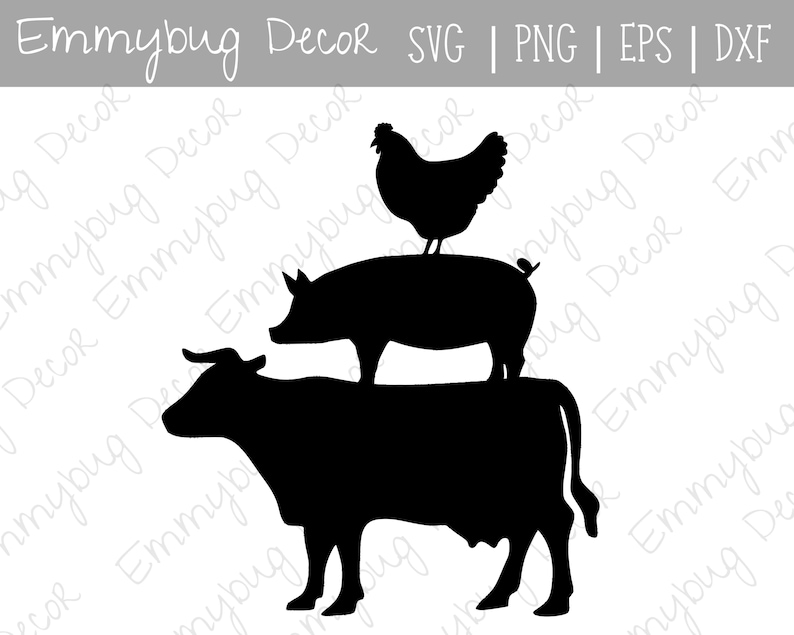 Granja SVG / Silueta de animales de granja / Vaca apilada Cerdo Pollo ...