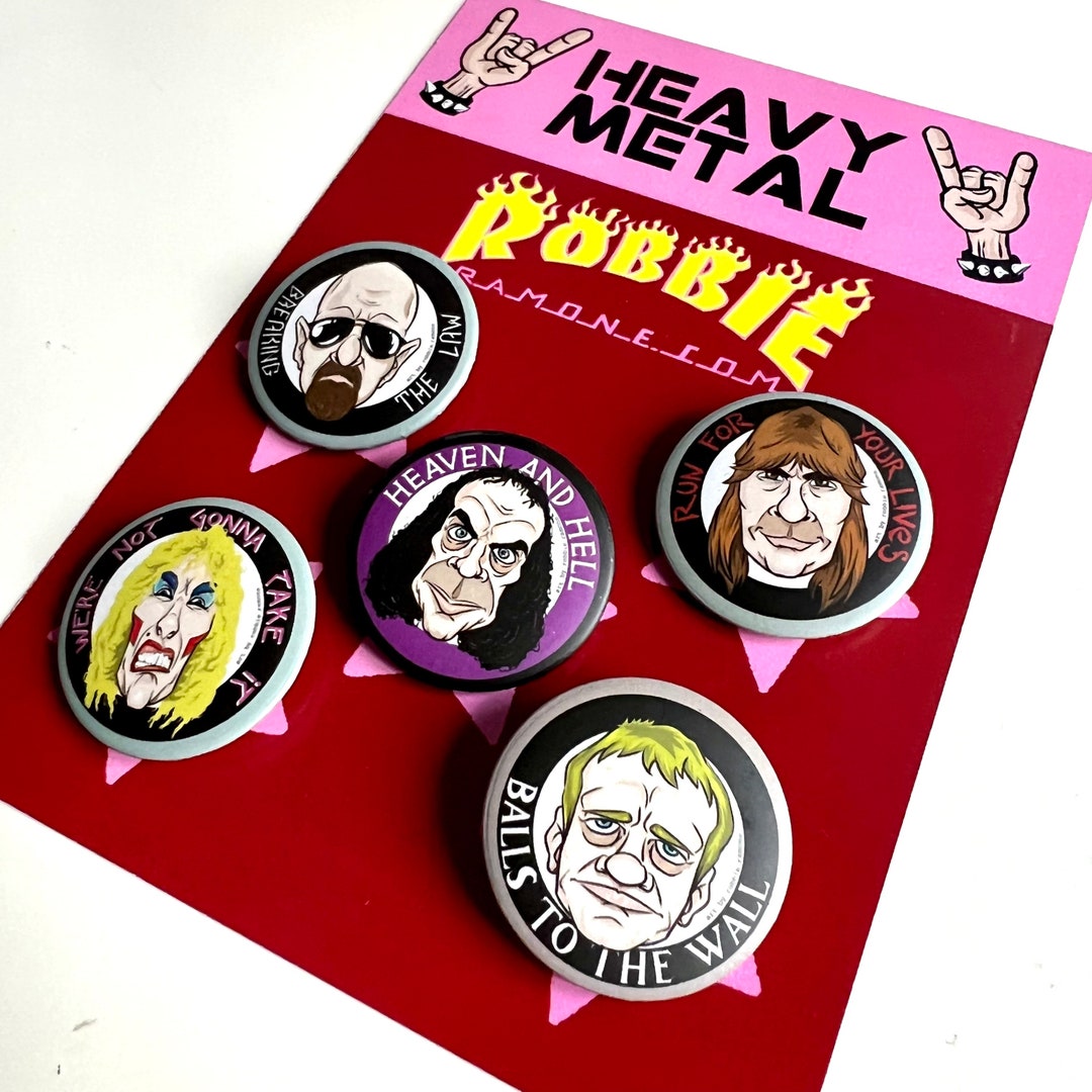 Heavy Metal Badges Set, Heavy Metal Music Pins, Eddie Munson Buttons ...